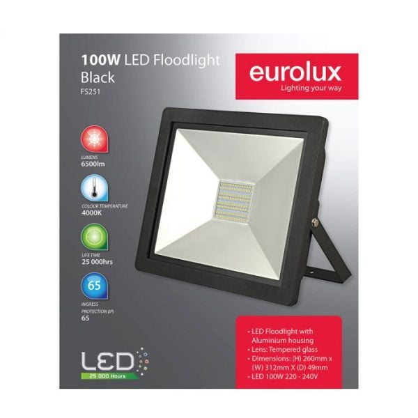 EUROLUX LED FLOODLIGHT BLACK 100W – Xeononline